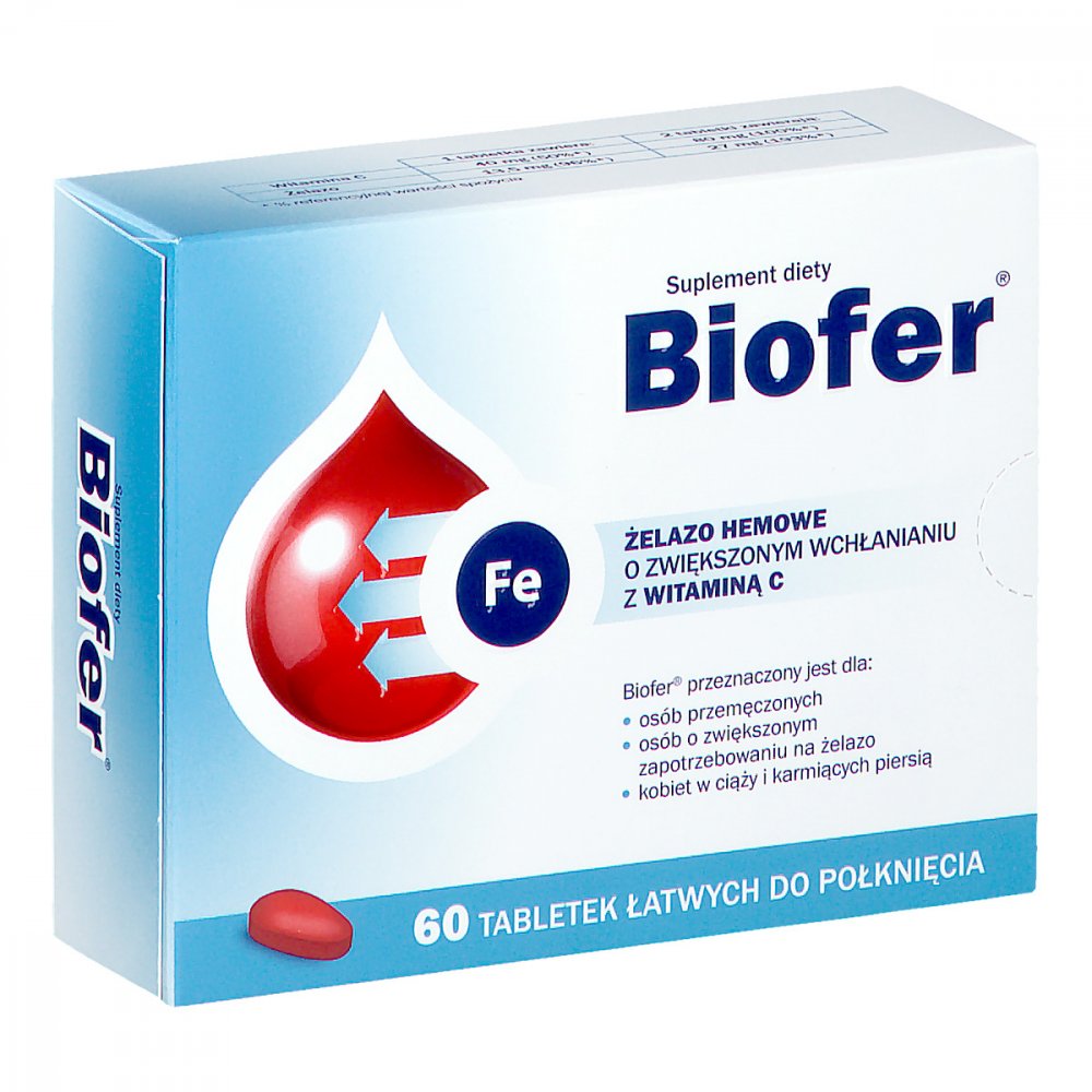 Biofer tabletki z żelazem hemowym, żelazo hemowe apteka - Apo-Discounter.pl