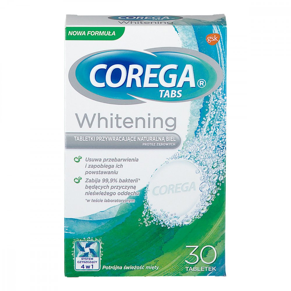 Corega Tabs Whitening 30 kup online | apteka internetowa apo-discounter.pl