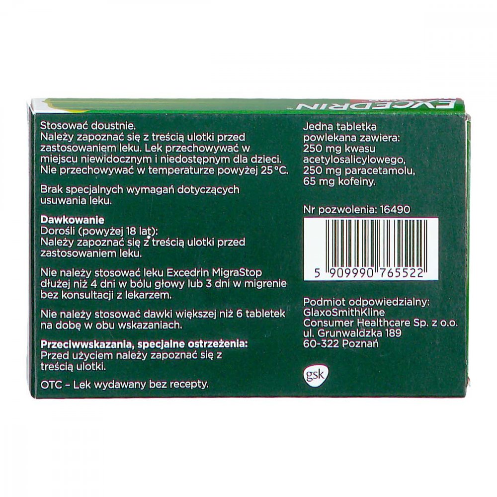 Excedrin MigraStop tabletki 10 kup online | apteka internetowa apo ...
