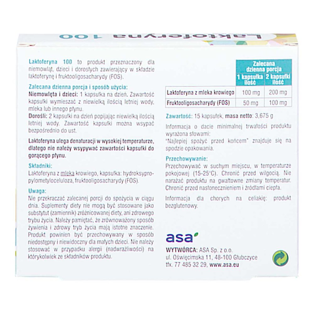 Laktoferyna 100 kapsułki 15 kup online | apteka internetowa apo-discounter.pl