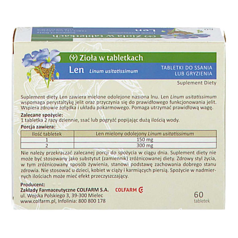 Len tabletki z lnem, len w tabletkach Colfarm do ssania - Apo-Discounter.pl