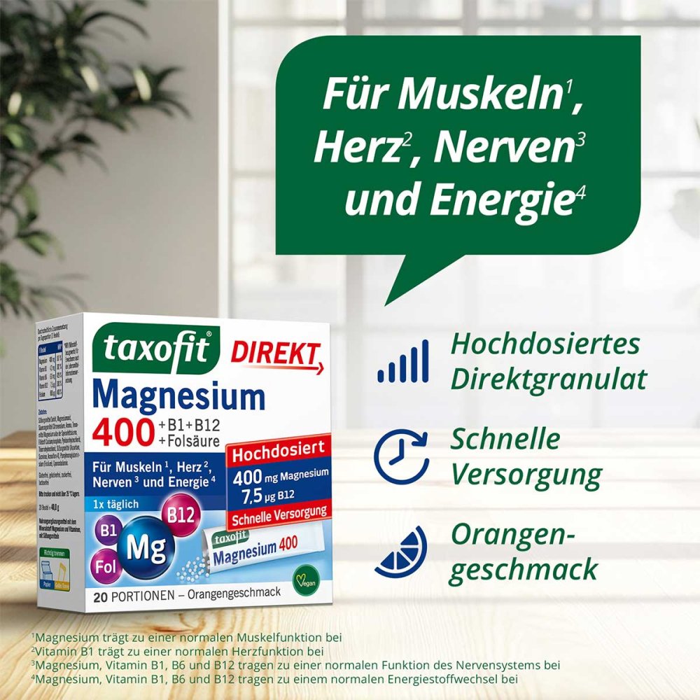 Taxofit Magnesium 400+ B1+ B6+ B12+ kwas foliowy 800 saszetki 20 szt.