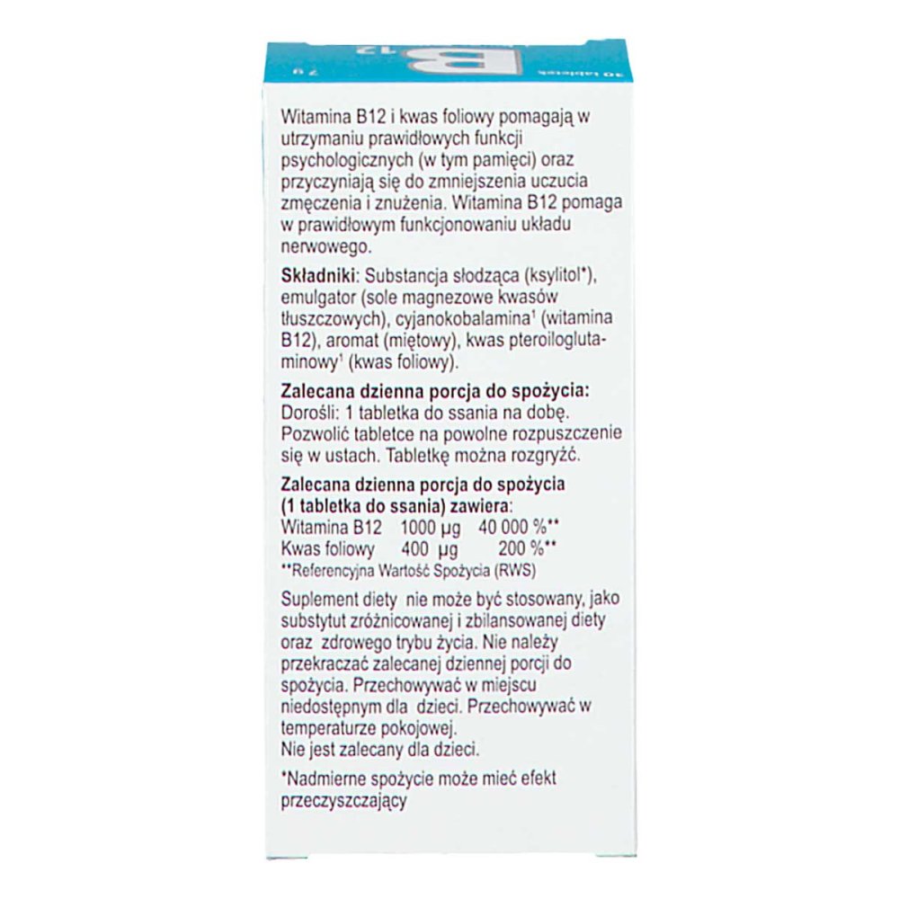 Vita B12 + Kwas Foliowy 1000 mcg/400 mcg tabletki 30
